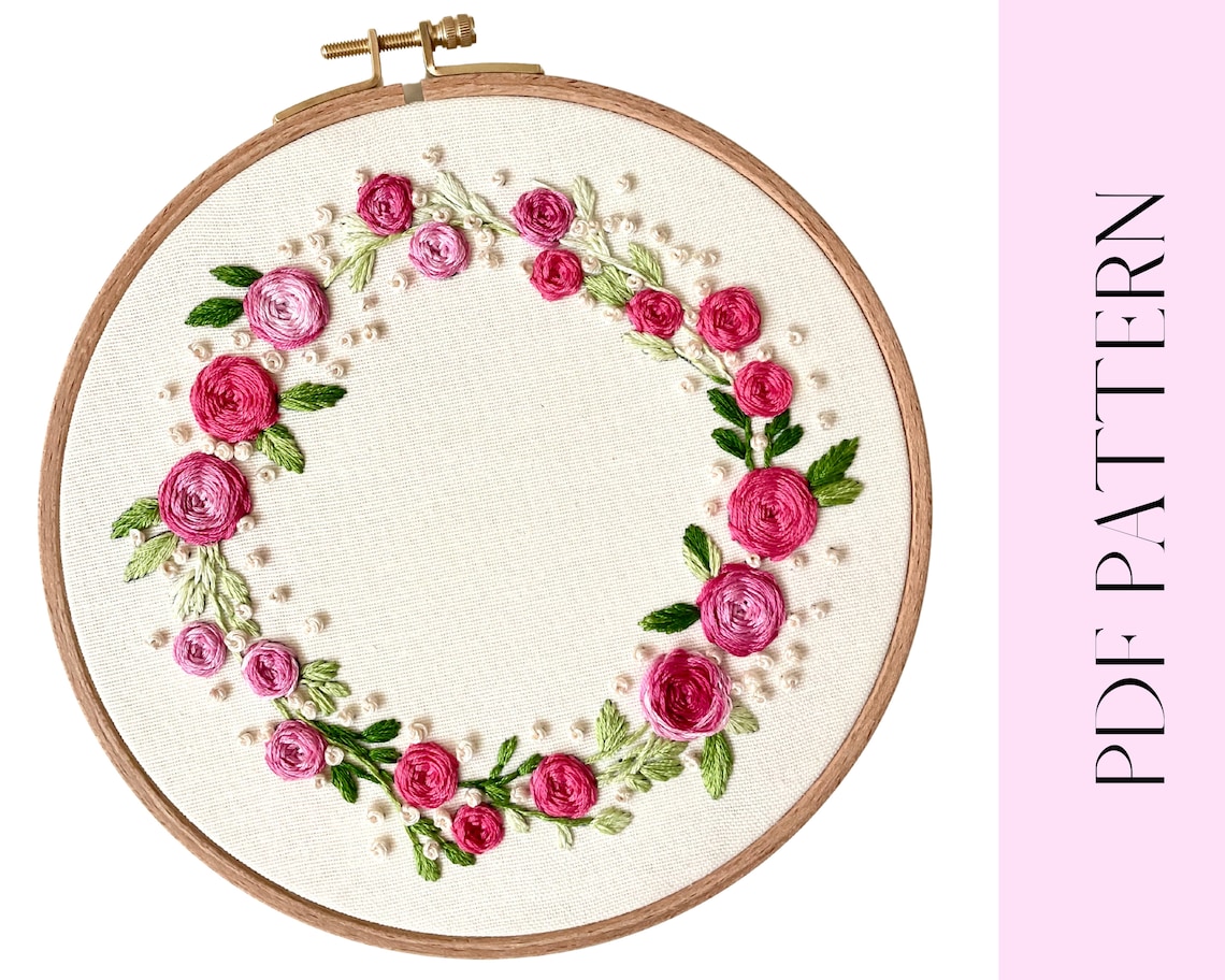 Floral Wreath Embroidery PDF Pattern / Beginner Embroidery / - Etsy
