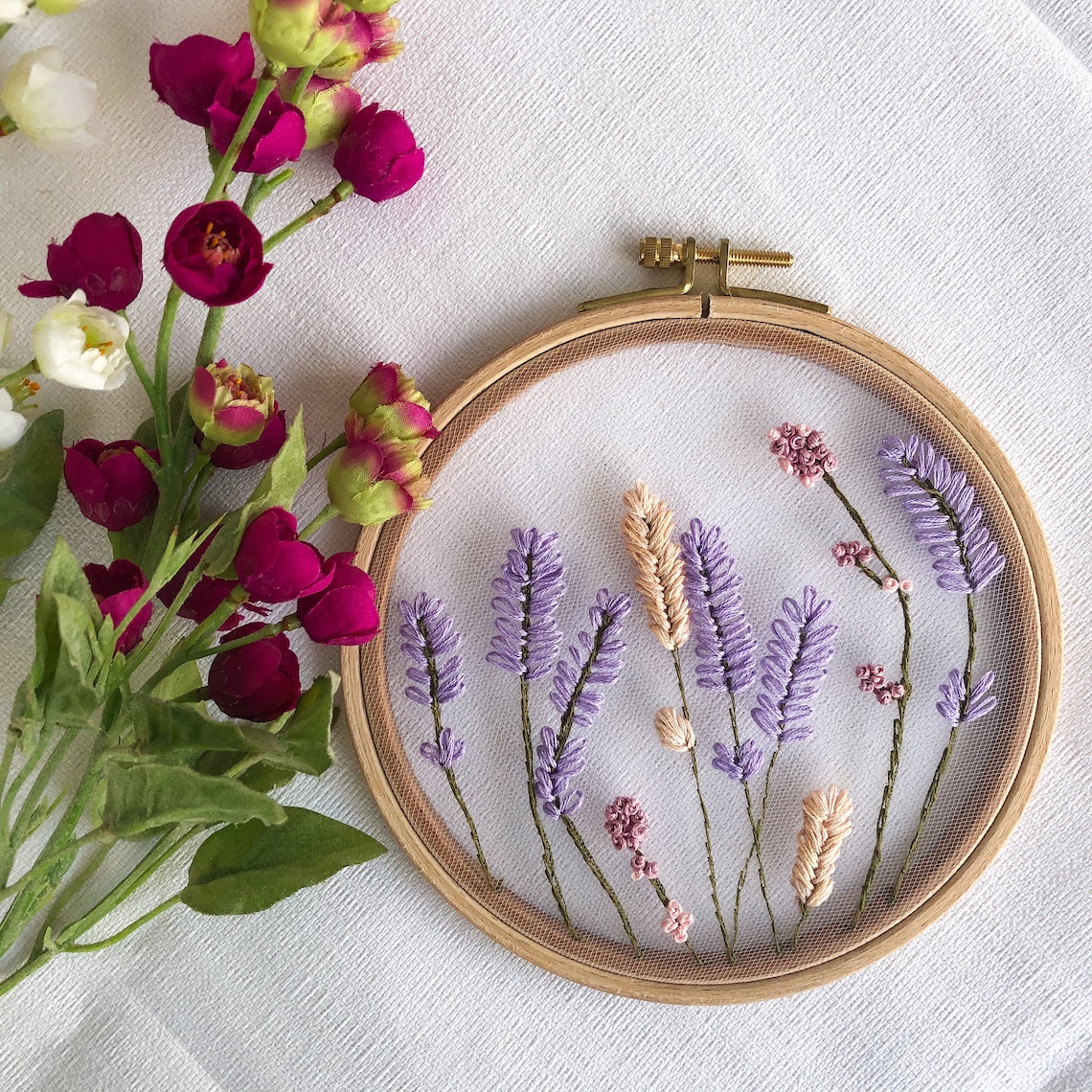 Lavender Dandelion Tulle Embroidery Hoop. Hand Embroidery Hoop | Etsy