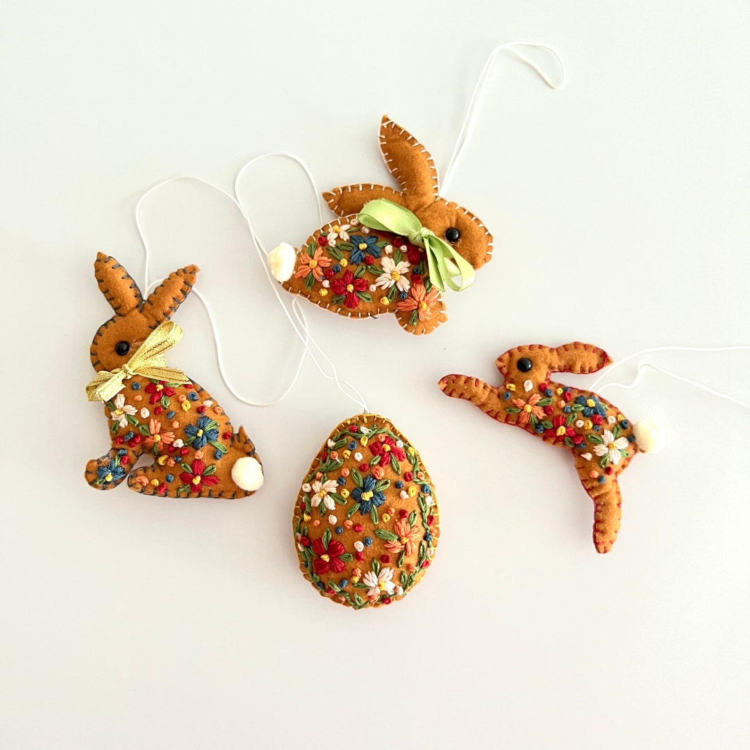 Easter Bunny Felt Ornaments Set / Easter Felt Eggs / Easter Gift ...