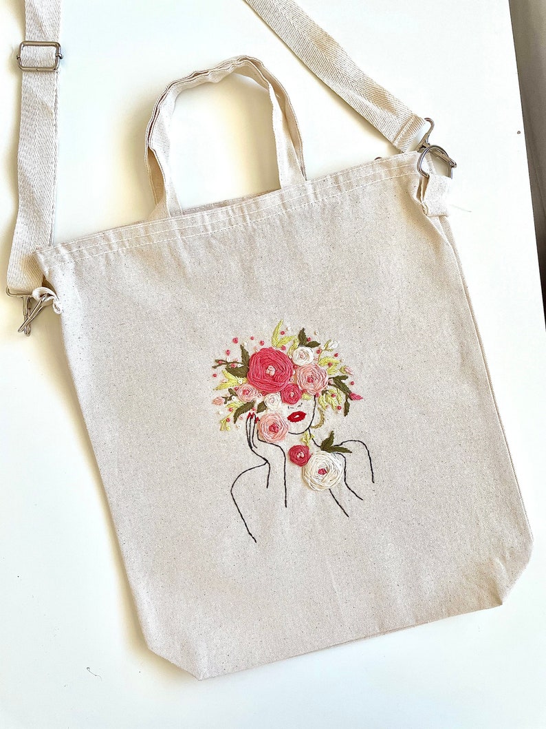 Floral Female Canvas Bag Kit Embroidered Feminist Tote Bag - Etsy