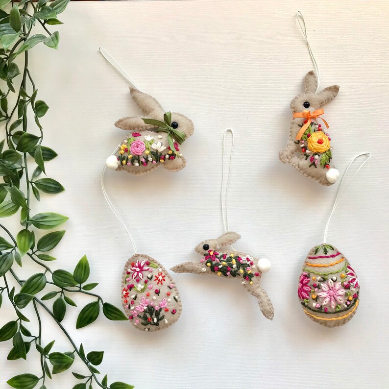 Easter Bunny Felt Ornaments Set / Easter Felt Eggs / Easter - Etsy