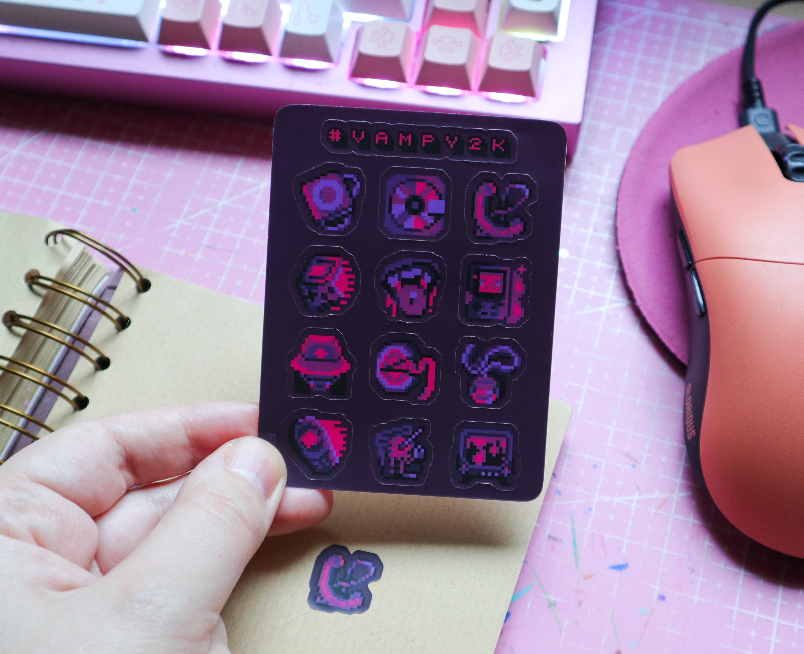 Y2K Vampire Sticker Sheet! Pixel Art Emotes, Computer Themed Mini ...