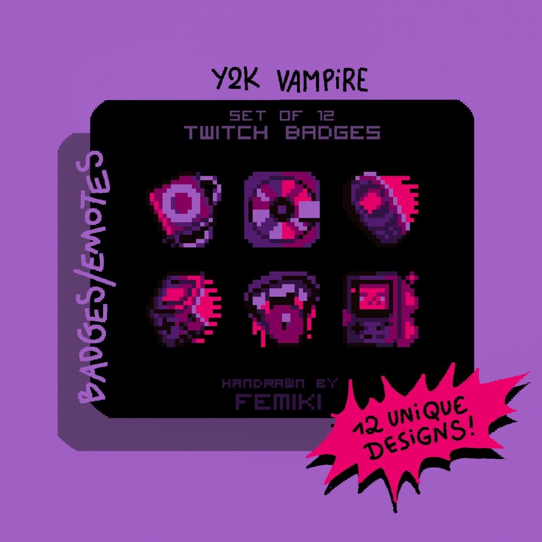 Y2K Vampire Twitch Badges 12x! Pixel Art Emotes and Sub Badges - Etsy