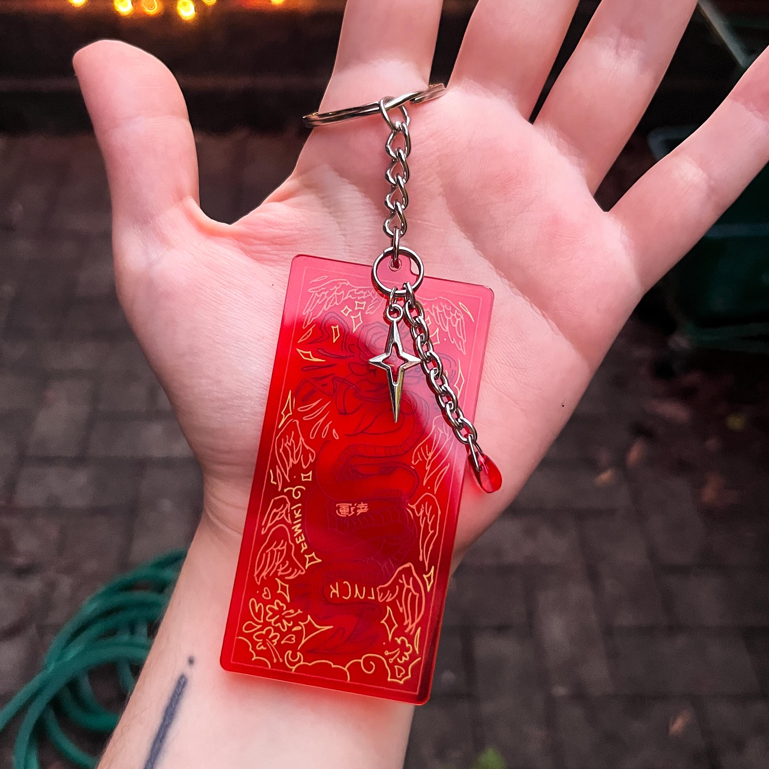 Tattoo Dragon Lucky Charm Red Acrylic Keychain W Sparkle and Blood Drop ...