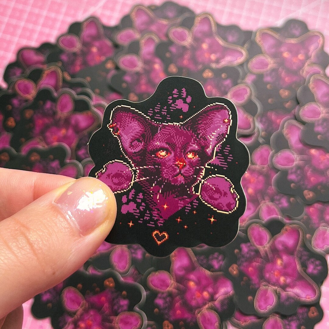 Goth Cat Sticker W Holo Details! Cute Spooky Pixel Art Sticker - Etsy