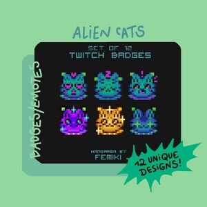 Alien Cats Twitch Badges 12x! Pixel Art Emotes and Sub Badges - Etsy