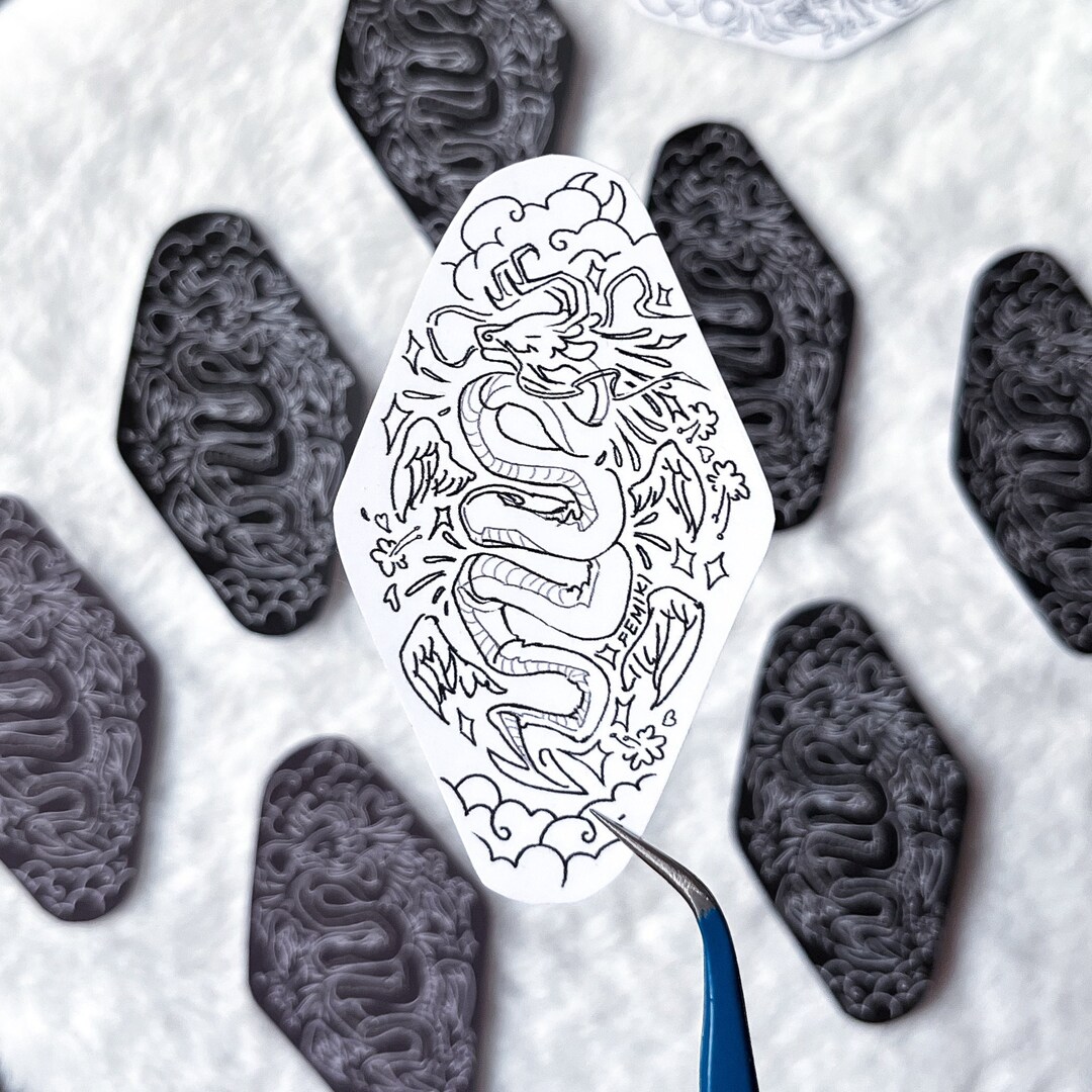 Tattoo Dragons Sticker Set Matte Vinyl Sticker, Black and White Art ...