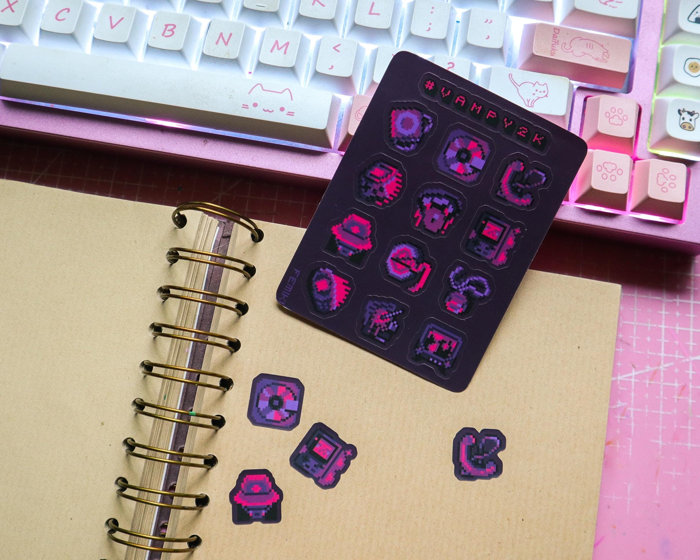 Y2K Vampire Sticker Sheet! Pixel Art Emotes, Computer Themed Mini ...