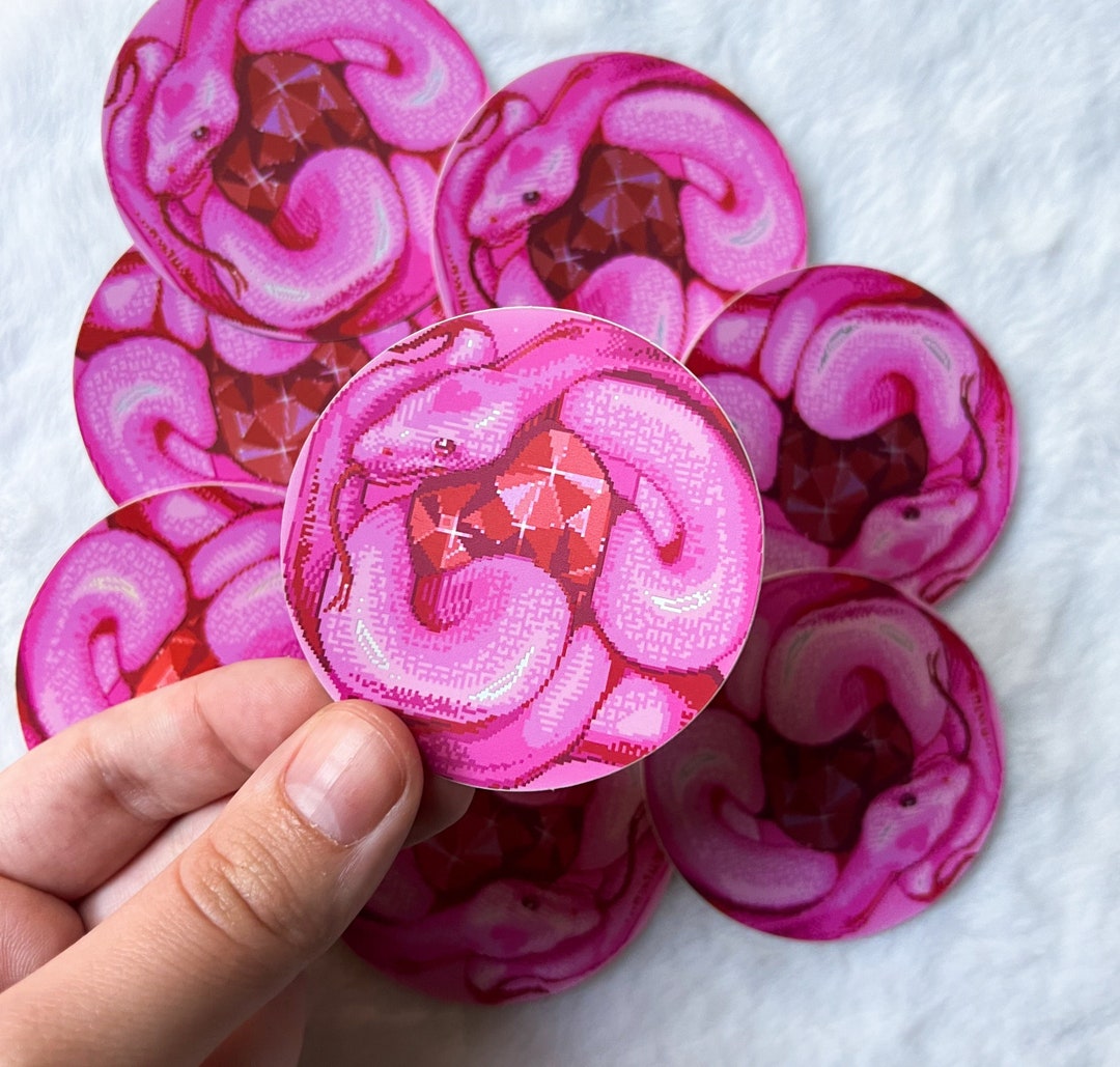 Cute Snake Sticker Pink Snake Holographic Pixel Art Matte Sticker ...