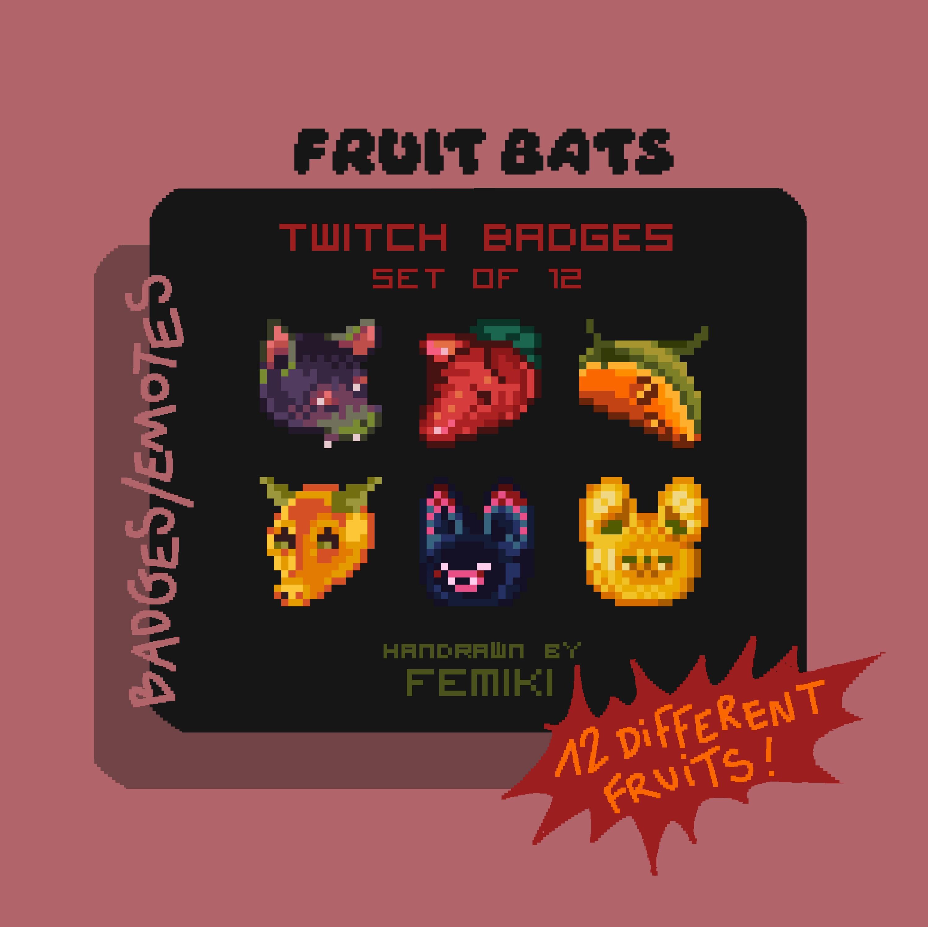 Fruit Bats Twitch Badges 12x! Pixel Art Emotes and Sub Badges - Etsy Canada