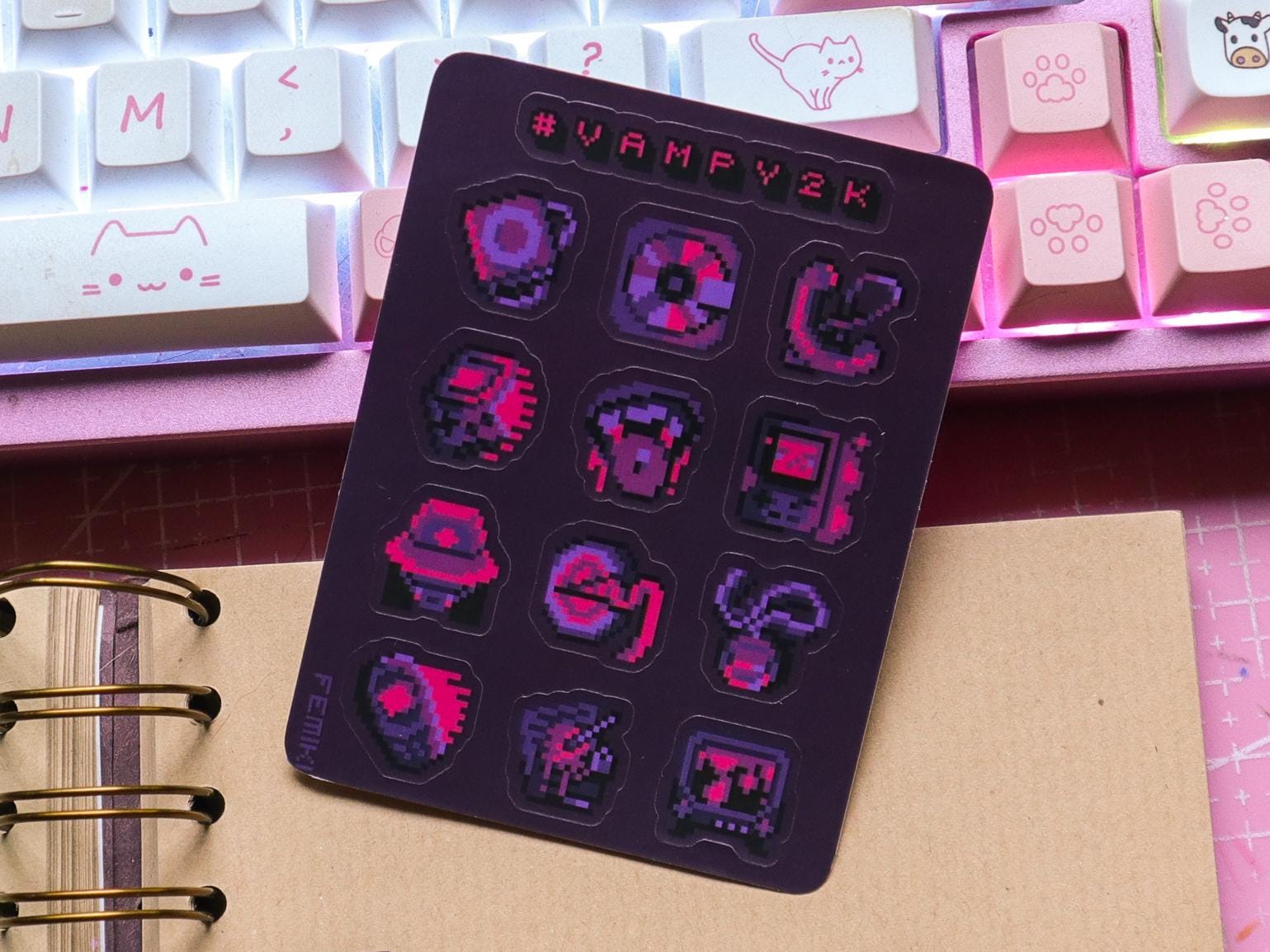 Y2K Vampire Sticker Sheet! Pixel Art Emotes, Computer Themed Mini ...