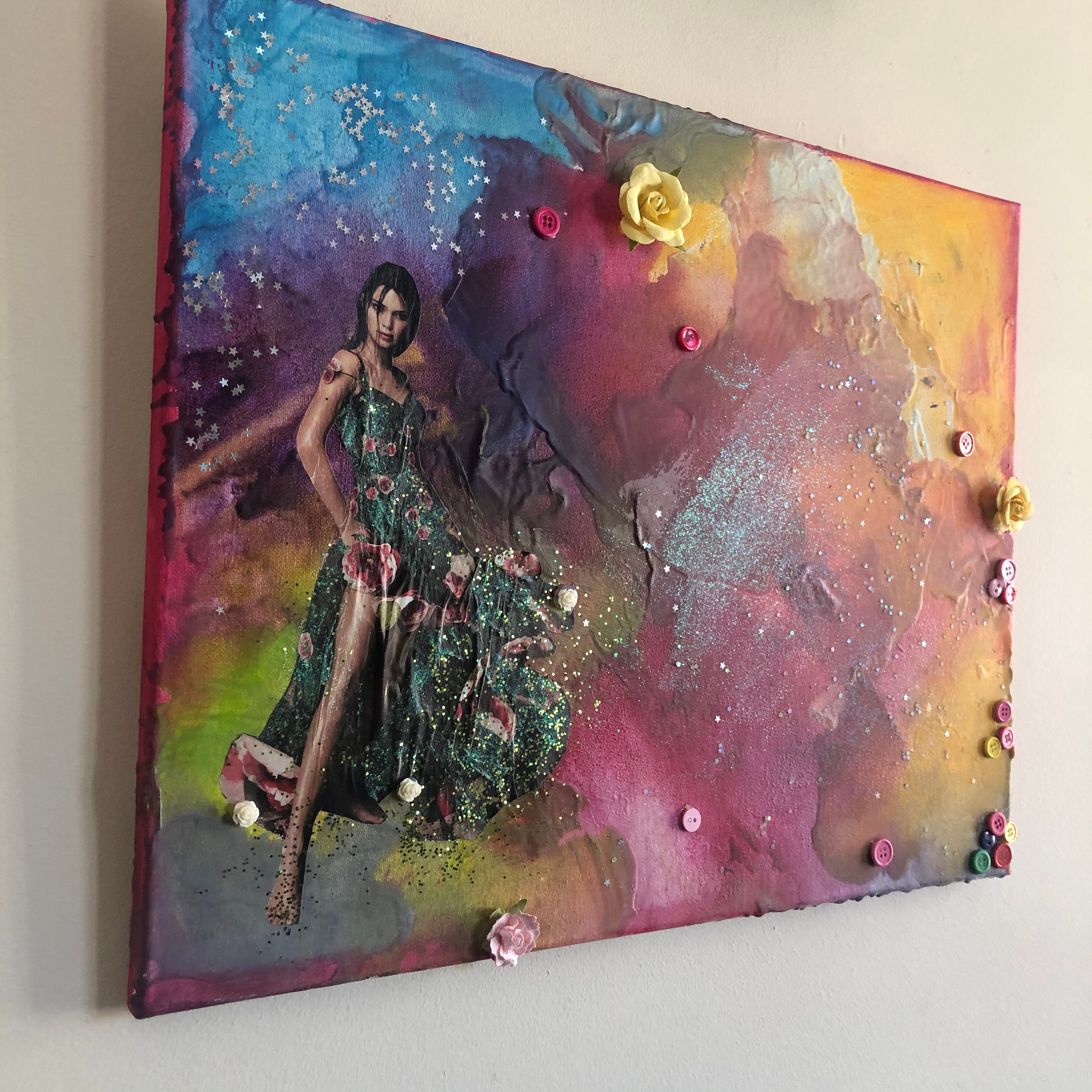 Wanderlust. Gran medio mixto Crayon Collage Pintura 16 x 20 - Etsy España