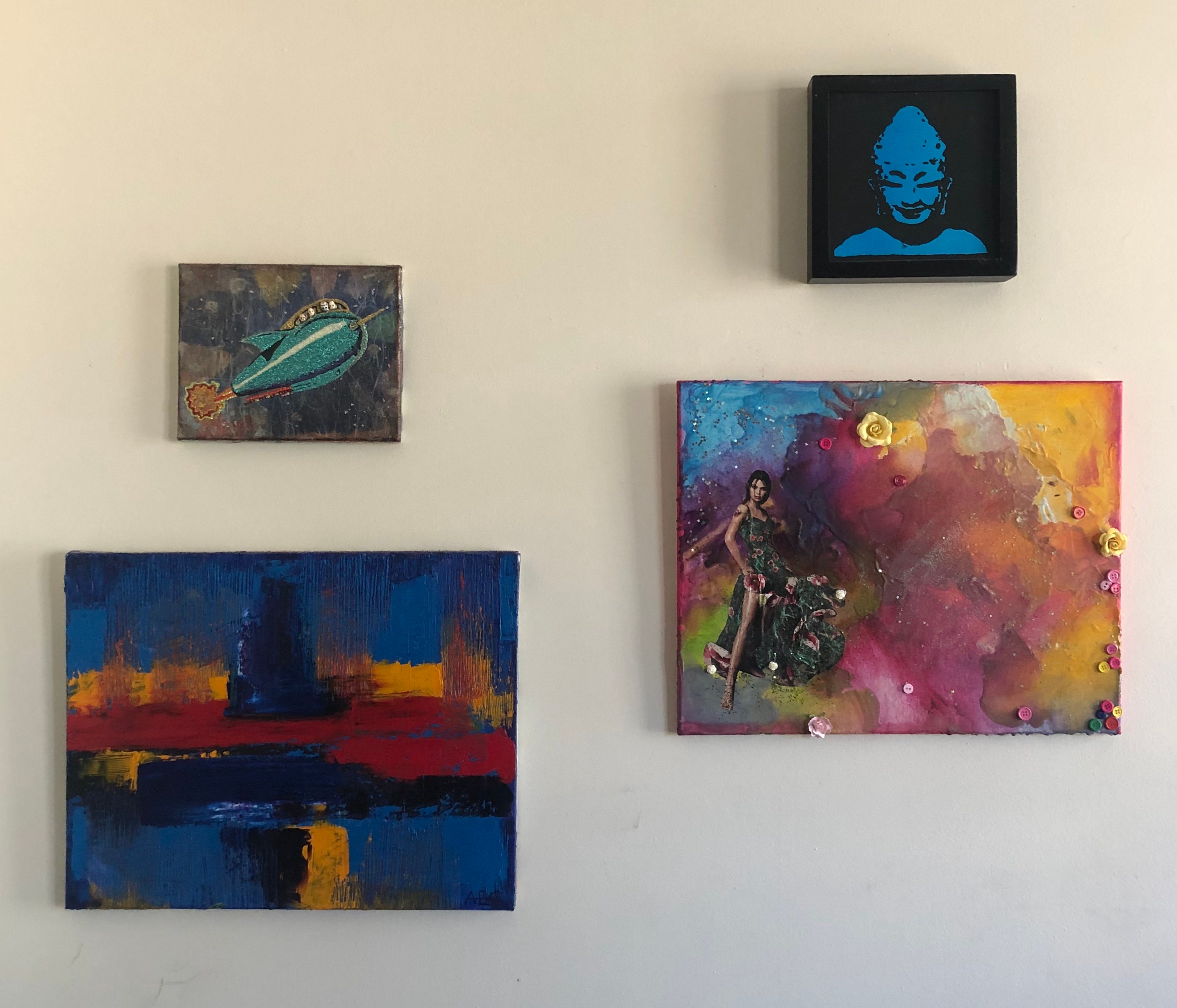 Wanderlust. Gran medio mixto Crayon Collage Pintura 16 x 20 - Etsy España