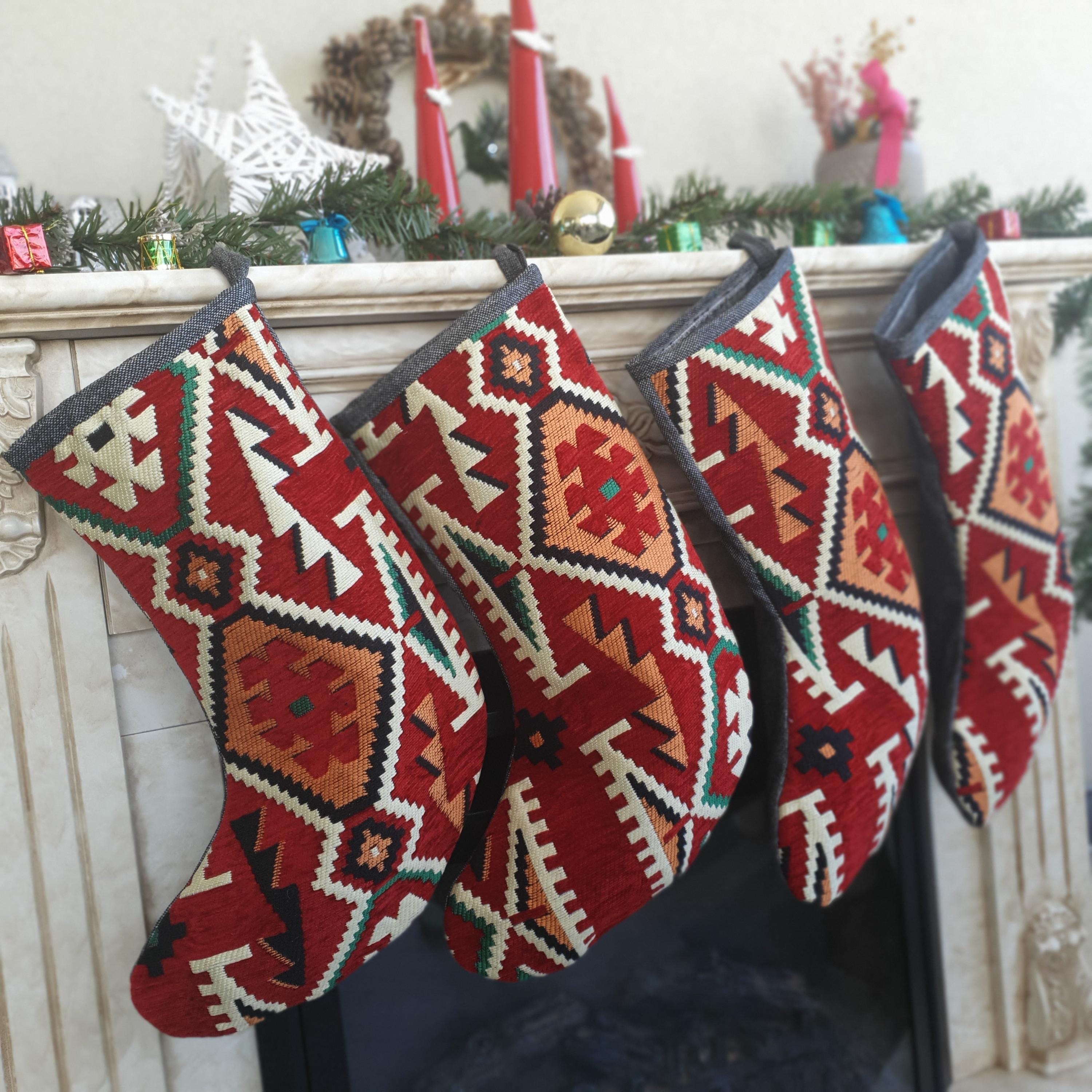 Extra Large Christmas Stocking Set for Family, Kilim Pattern Stocking ...