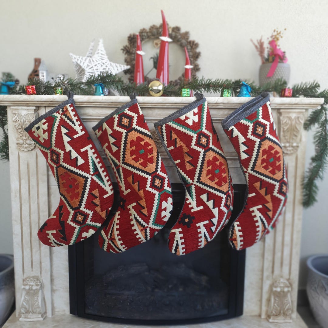 Extra Large Christmas Stocking Set for Family, Kilim Pattern Stocking ...
