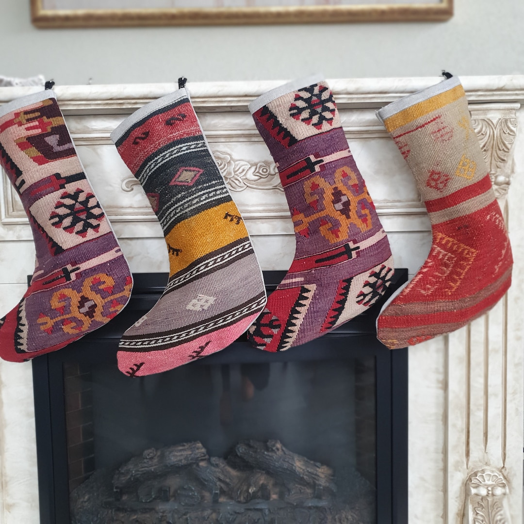 Navajo Vintage Wool Christmas Stocking Set of Four, New Year Stocking ...