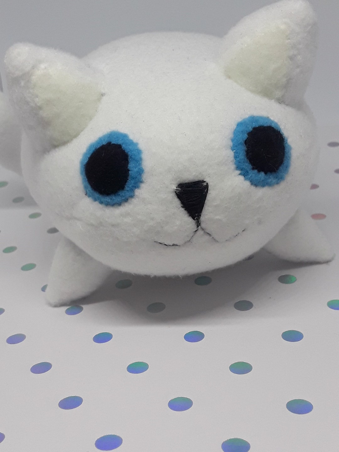 Small Cat Plush | Hand-made White and Blue Fleece Plush | (5.5in / 14cm ...