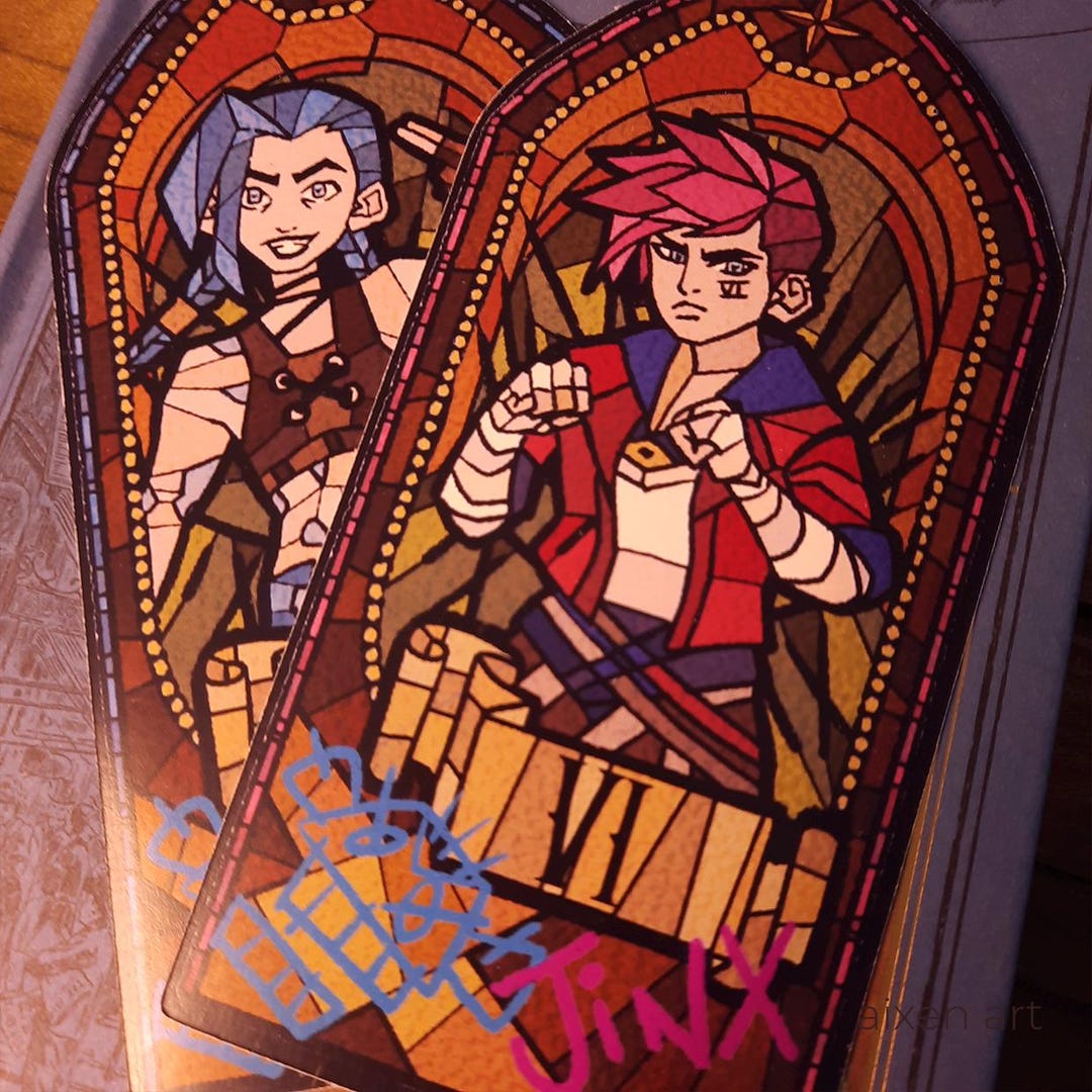 ARCANE Stained Glass Bookmarks (jinx, Vi) League of Legends Glass ...