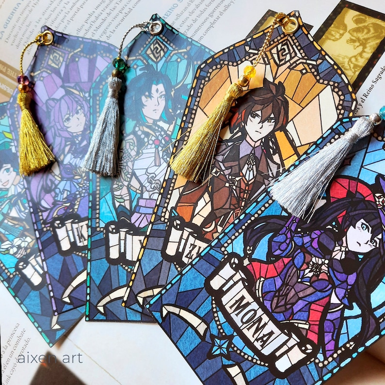 Genshin Impact bookmark stained glass Xiao Venti Mona | Etsy