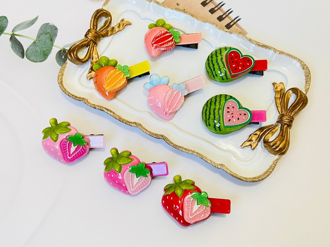 Fruit Design Hair Clips, 3D Acrylic Hair Clips for Girls, Strawberry ...