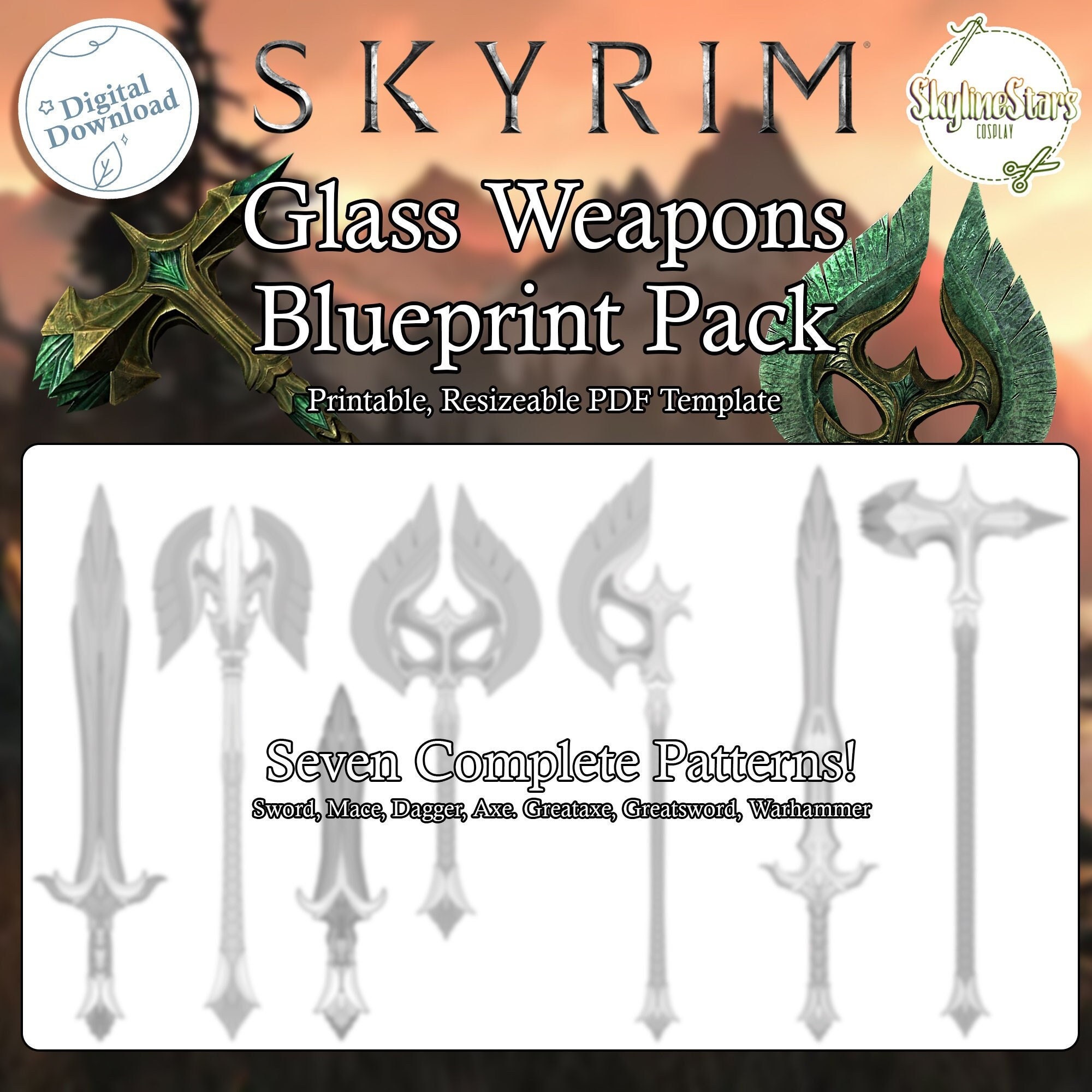 Skyrim Glass Weapons Pattern Pack PDF Digital Blueprint for - Etsy