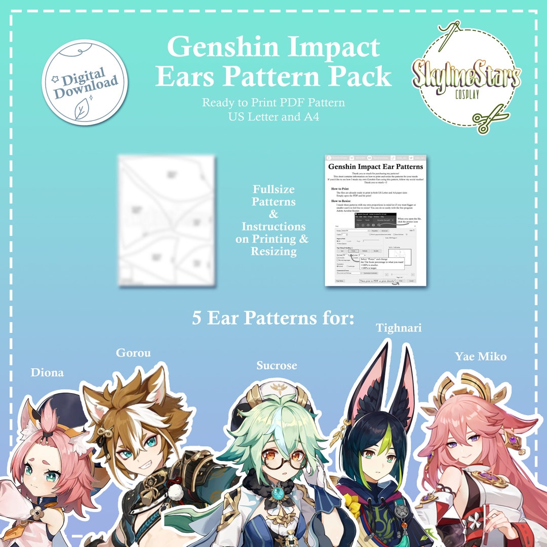 Genshin Impact Ears Patterns | PDF Digital Download for Cosplay, Ren ...