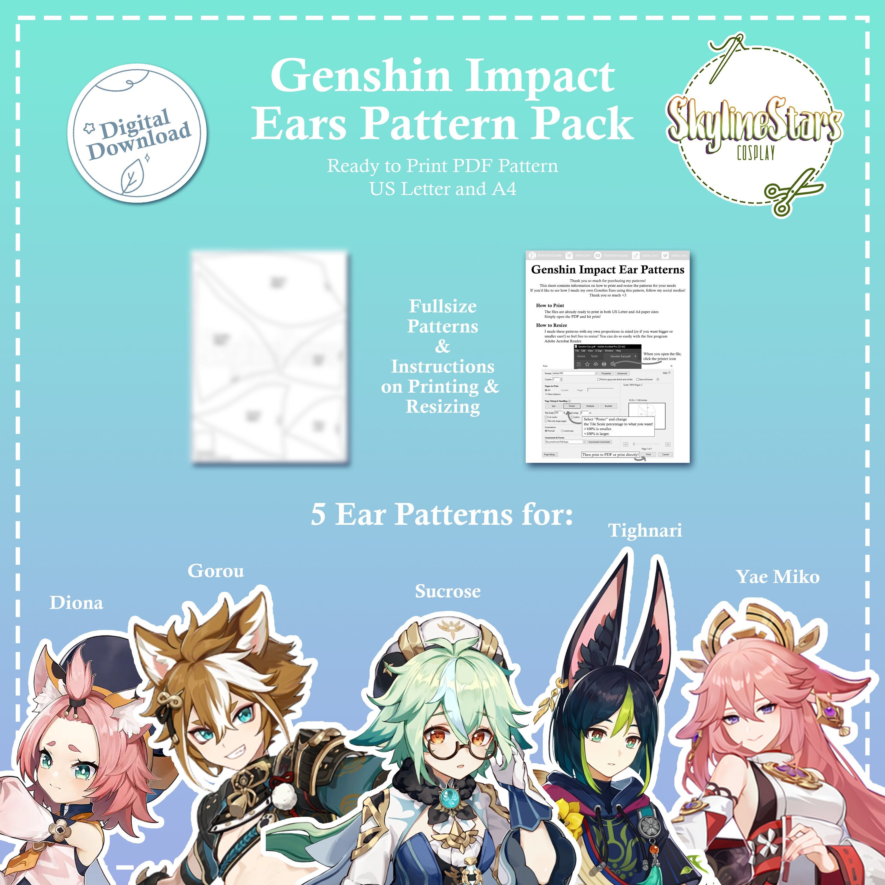Genshin Impact Ears Patterns | PDF Digital Download for Cosplay, Ren ...