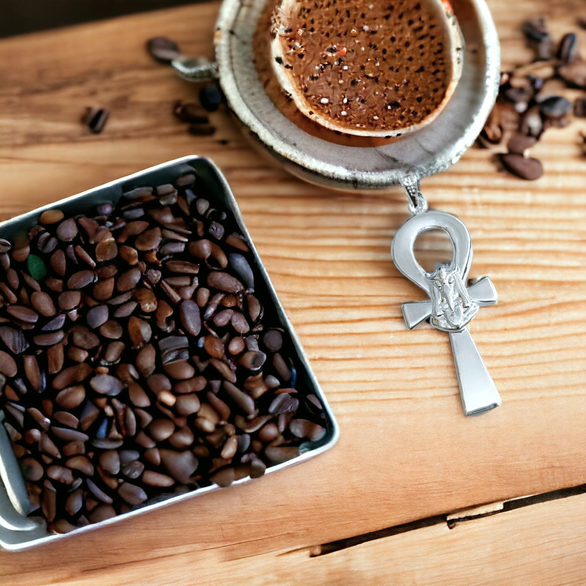 Large Key of Life Ankh Thoth Complex Silver Pendant Necklace, Egyptian ...