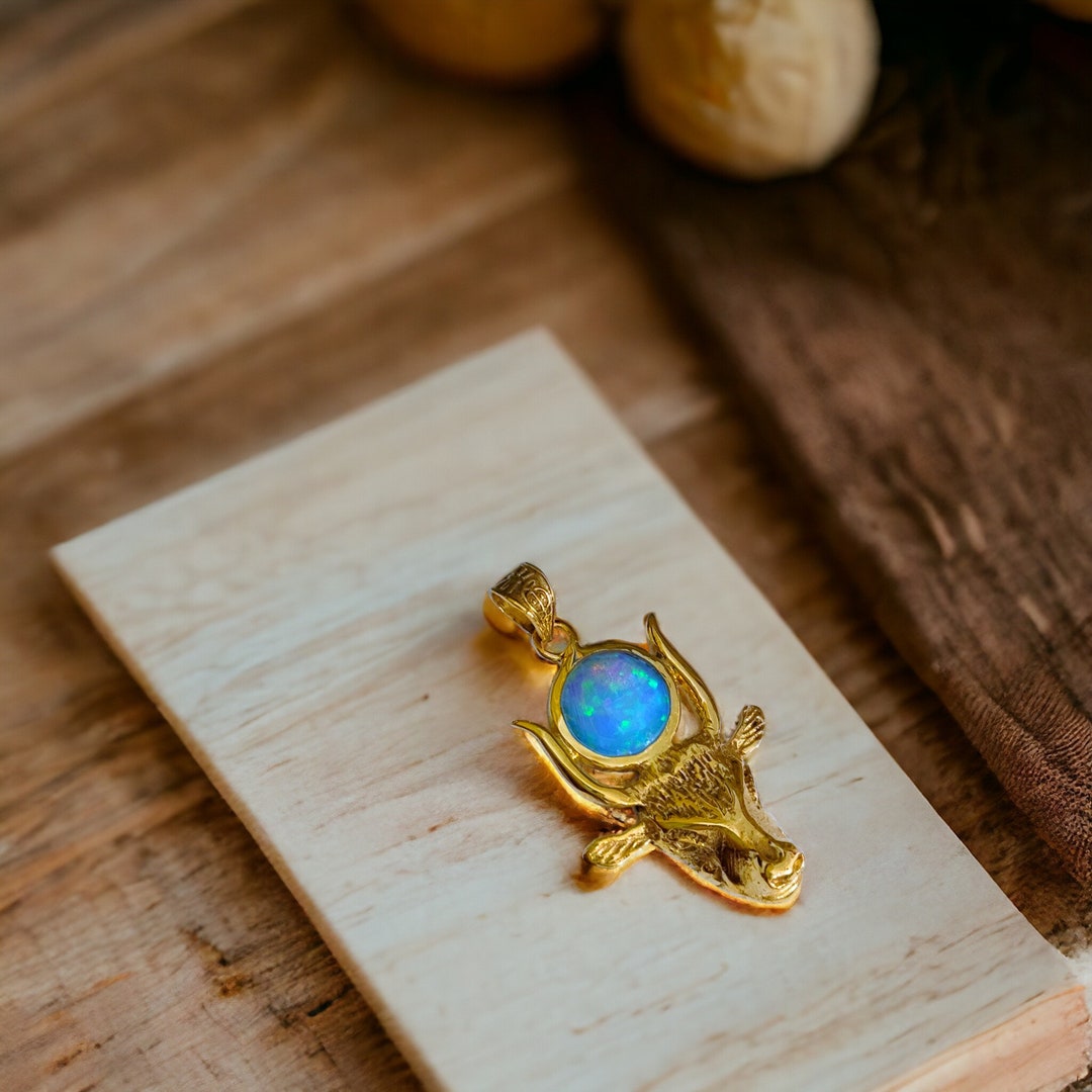 Gold Opal Hathor in Form of Cow Head Pendant Necklace, Egyptian Jewelry ...