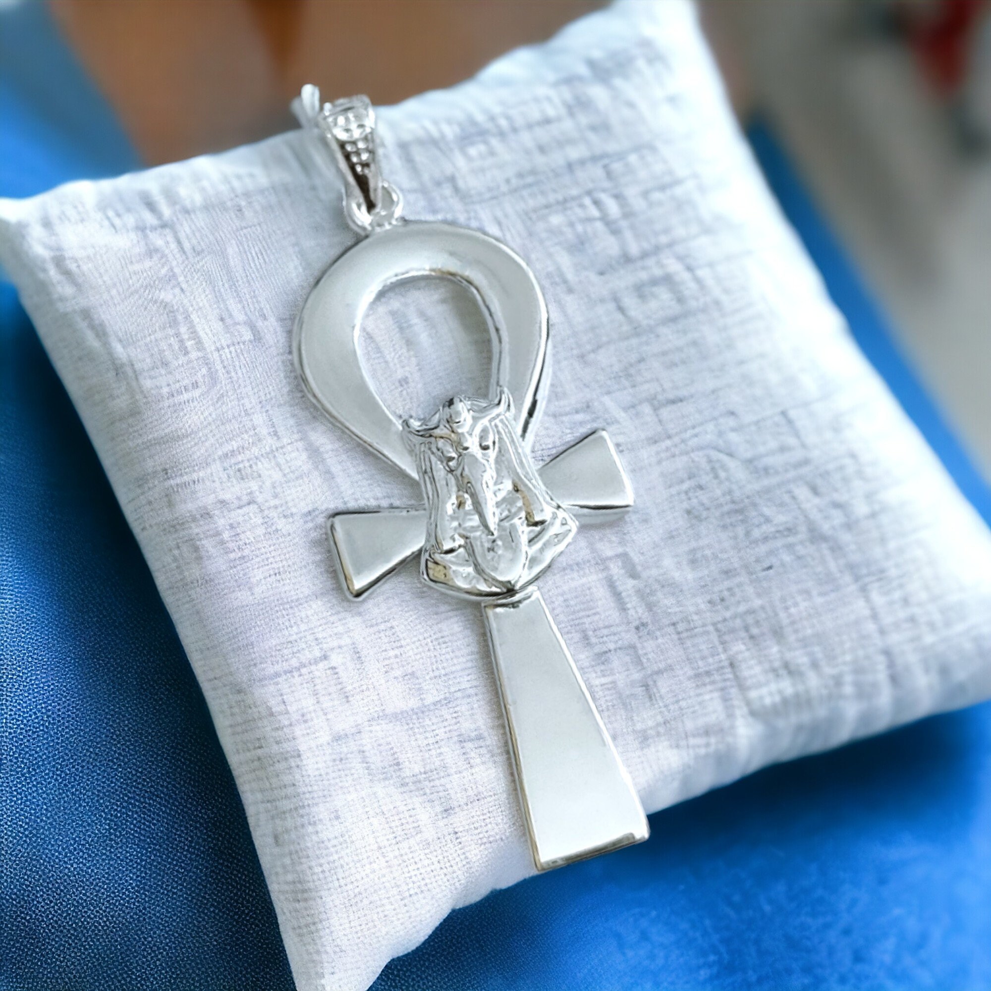 Large Key of Life Ankh Thoth Complex Silver Pendant Necklace, Egyptian ...