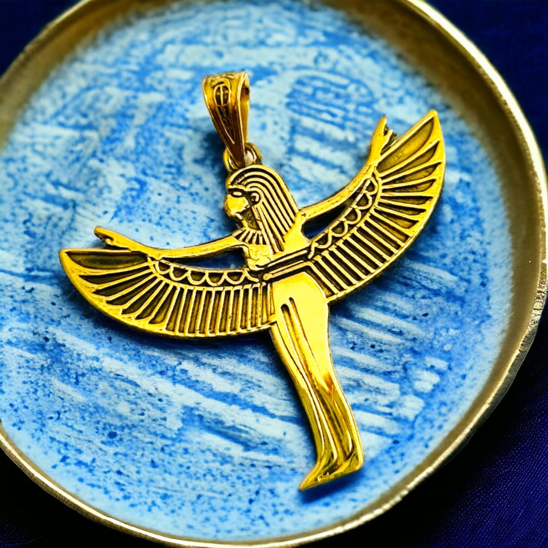 14K Gold Filled Winged Goddess Isis Pendant Necklace, Egyptian Jewelry ...