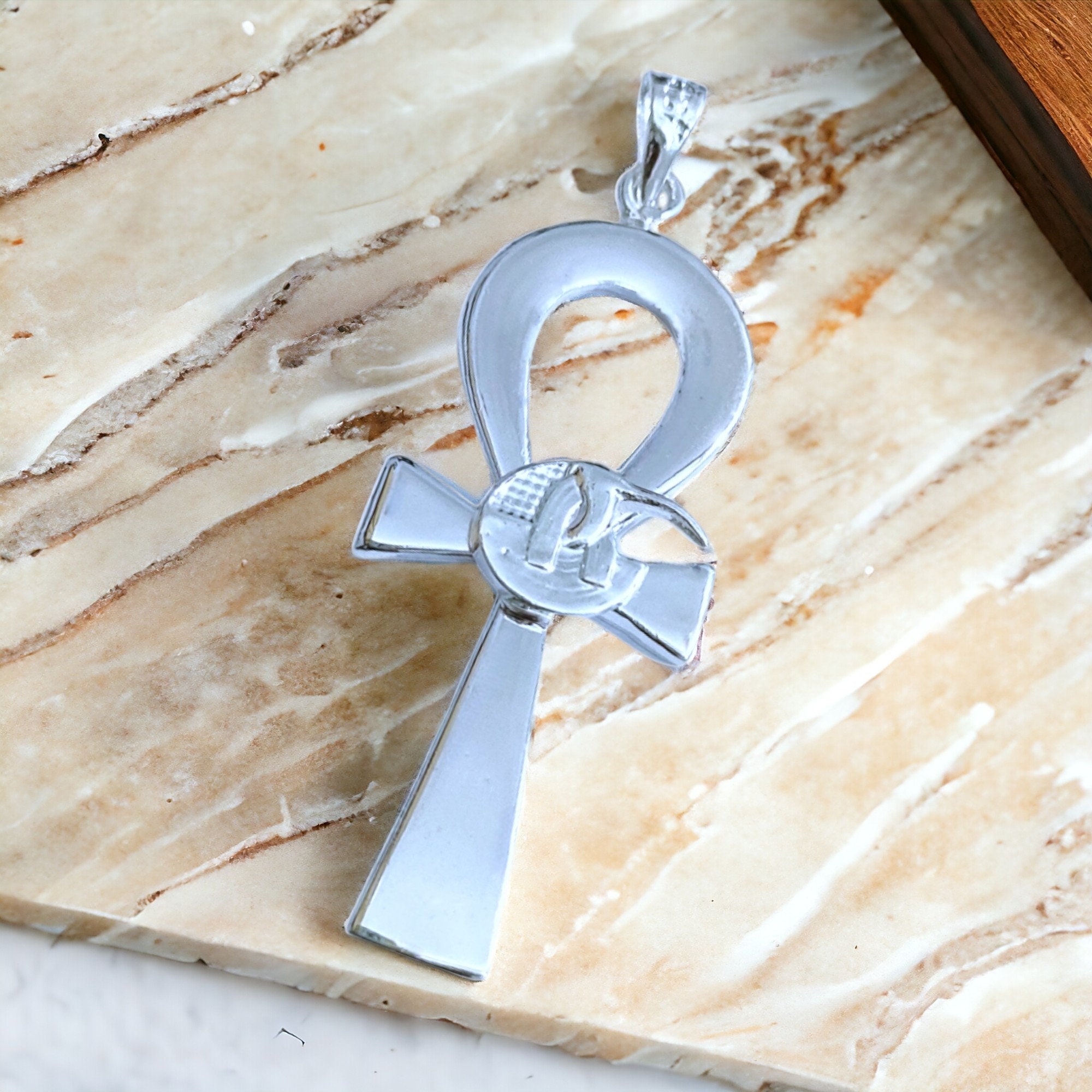 Large Key of Life Ankh Thoth Complex Silver Pendant Necklace, Egyptian ...