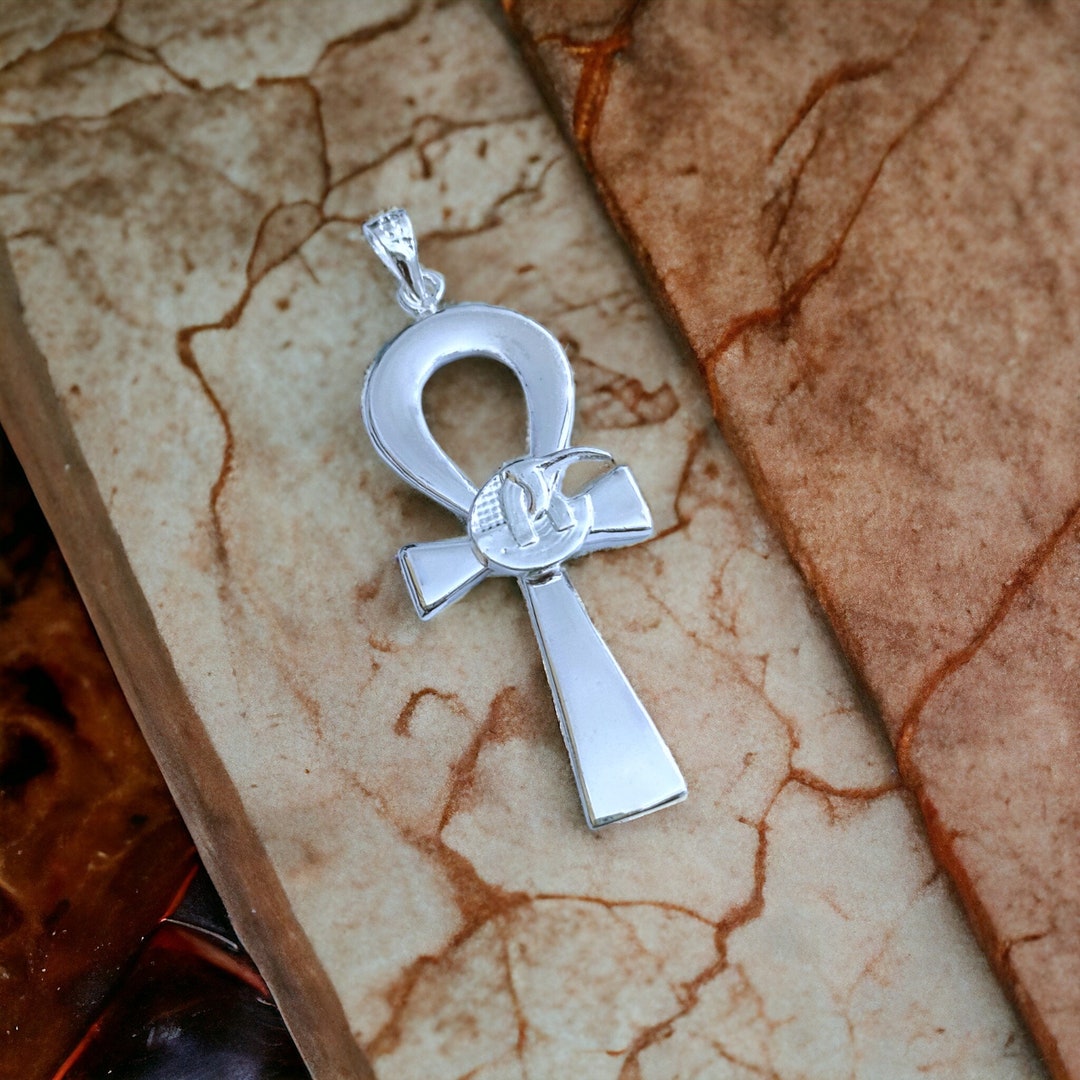 Large Key of Life Ankh Thoth Complex Silver Pendant Necklace, Egyptian ...