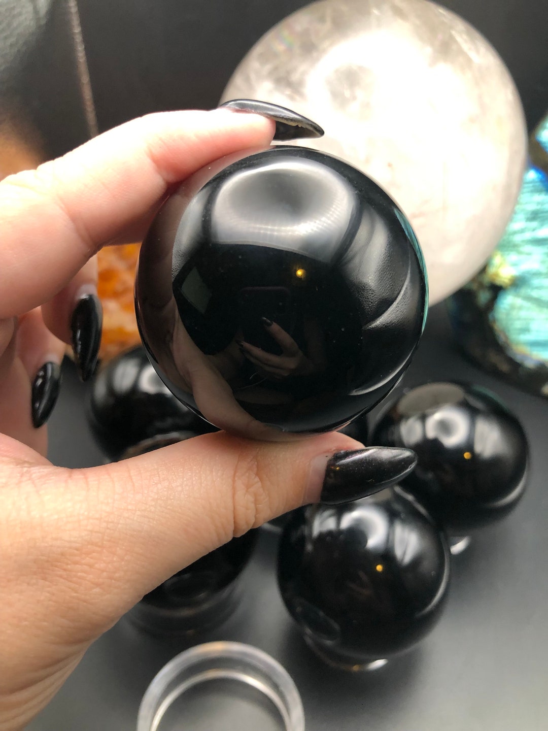 Obsidian Crystal Sphere Home Decoration Crystal Healing Root Chakra ...