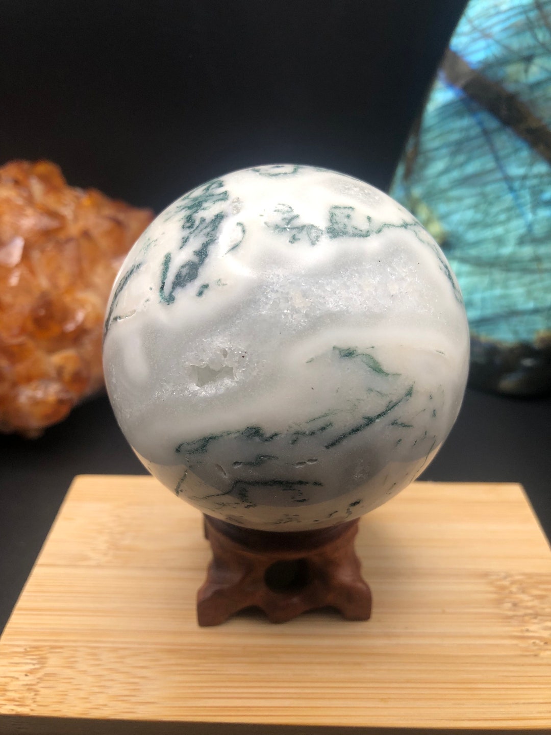 Tree Agate Sphere White and Green Tree Agate Crystal Sphere Tree Agate ...