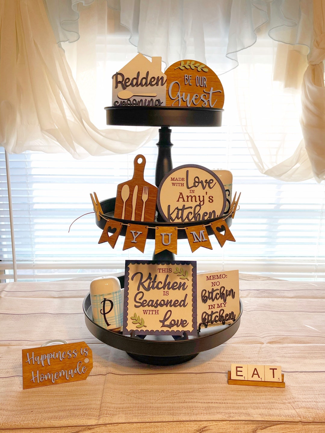 Personalized KITCHEN Wood Tiered Tray Set - Etsy Italia