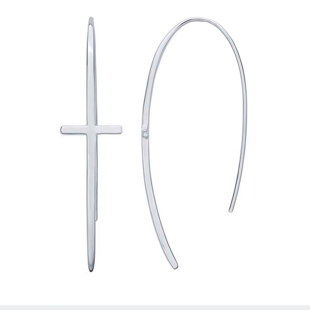 Sterling Silver Loop Cross Earrings: Rhodium Plated, .925 SS - Etsy