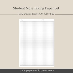 Student Note Taking Paper Set, Printable, Instant Download, A4, A5 ...