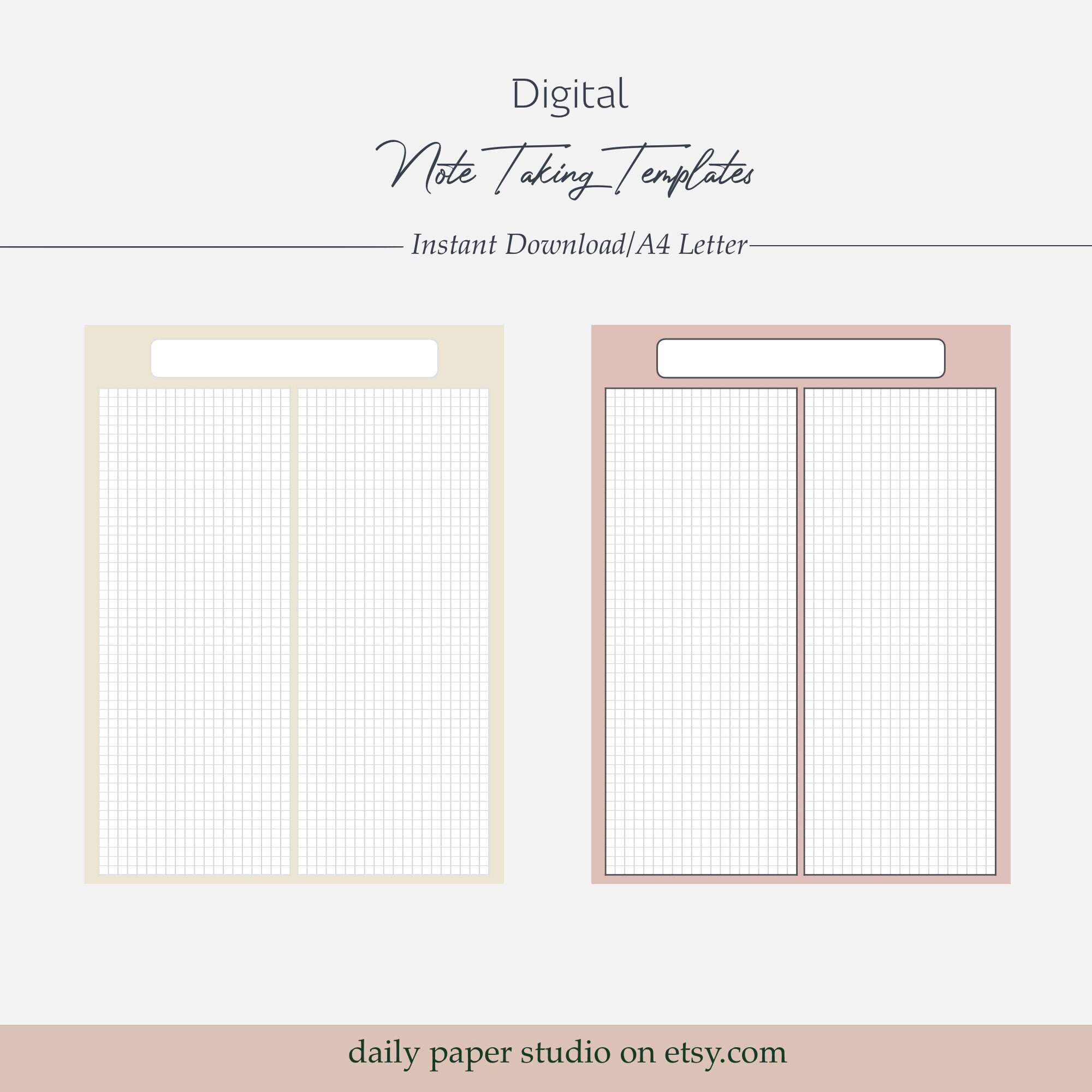 Digital Note Taking Templates Set, Printable, Instant Download, A4 ...