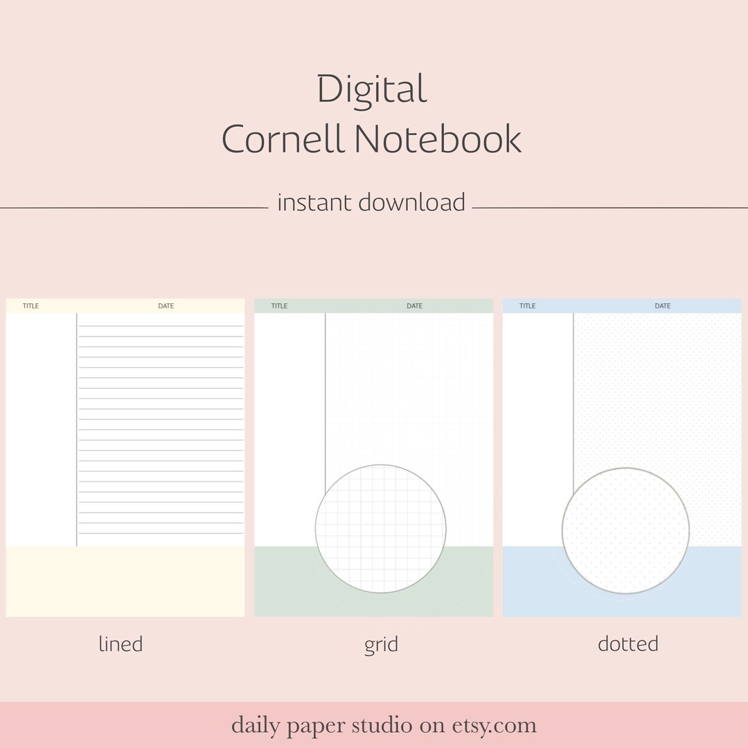 Digital Cornell Notebook, Instant Download, Student Note Taking Paper ...