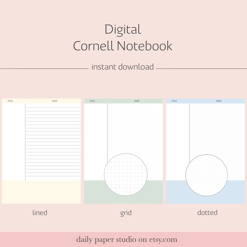 Digital Cornell Notebook, Instant Download, Student Note Taking Paper ...