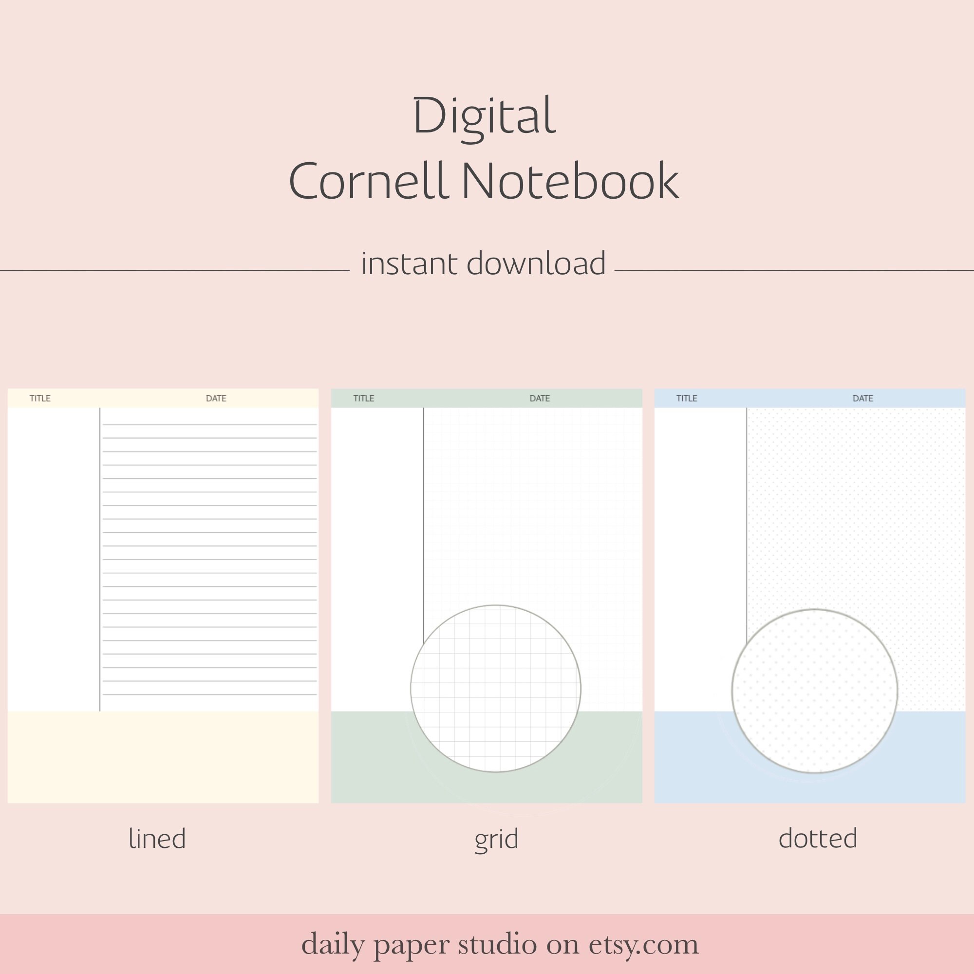 Digital Cornell Notebook, Instant Download, Student Note Taking Paper ...