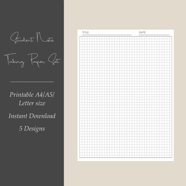 Student Note Taking Paper Set, Printable, Instant Download, A4, A5 ...
