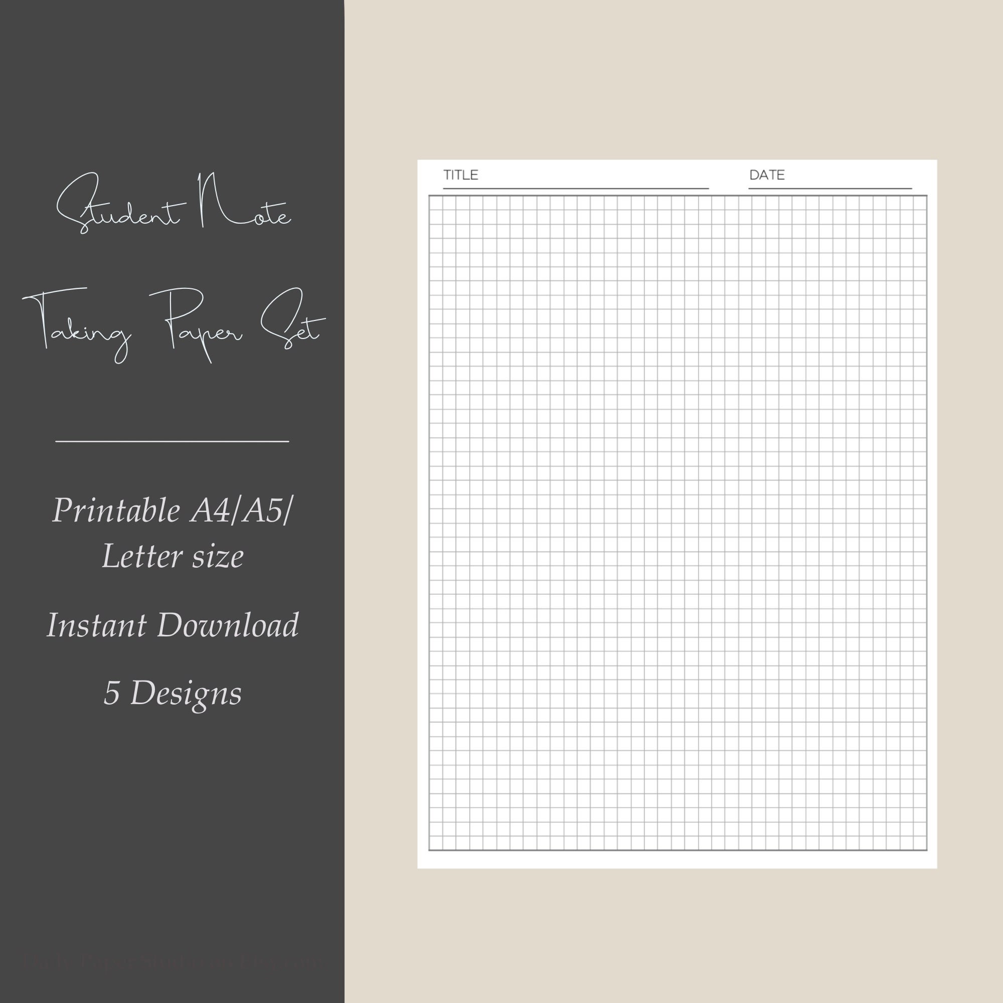 Student Note Taking Paper Set, Printable, Instant Download, A4, A5 ...