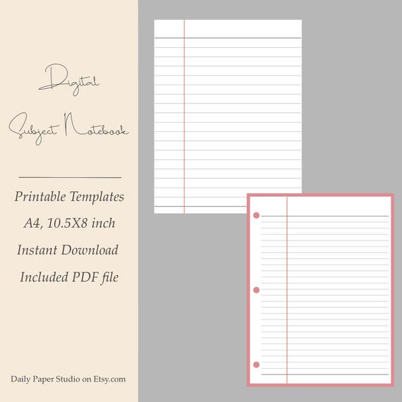 Digital Subject Notebook Printable Student Note Taking - Etsy