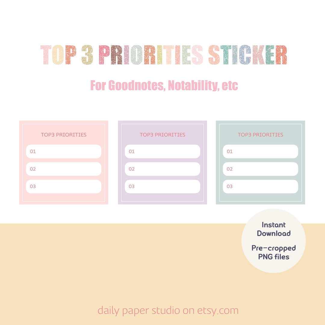 TOP3 PRIORITIES Sticker, Digital Sticker, iPad Sticker, Goodnotes ...