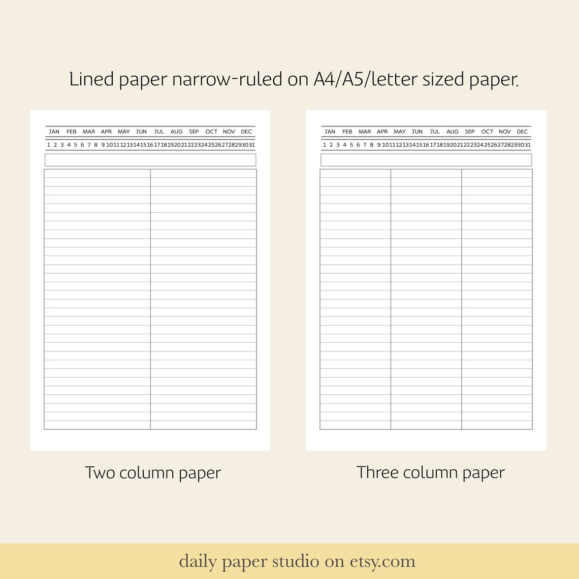 Printable Lined Paper for Student Note Taking, Templates, A4, A5 ...