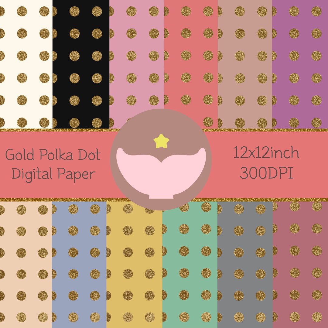 Gold Polka Dot Digital Paper,instant Download,printable Dotted Paper ...