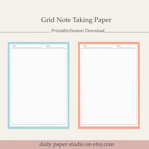 Grid Note Taking Paper , Printable, Instant Download, A4, A5, Letter ...