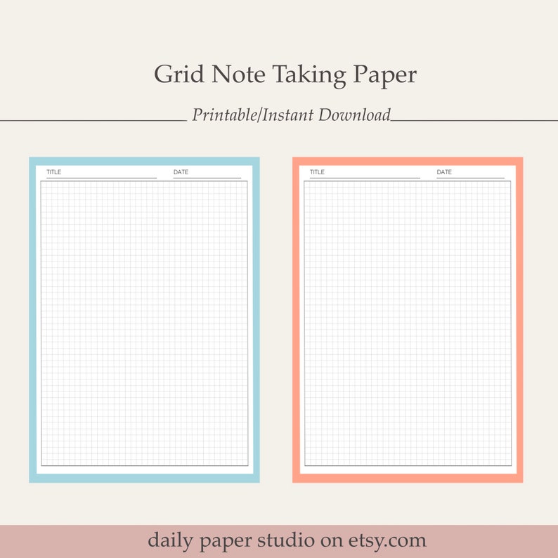 Grid Note Taking Paper , Printable, Instant Download, A4, A5, Letter ...
